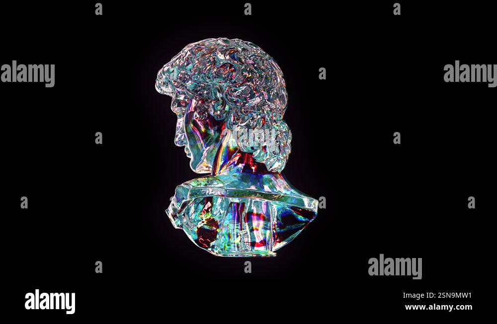 Glass bust of David's head with light refraction and dispersion Stock ...