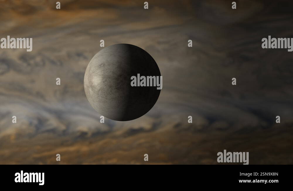 Europa Ice Moon with Oceans Below Orbiting Gas Giant Planet Jupiter ...