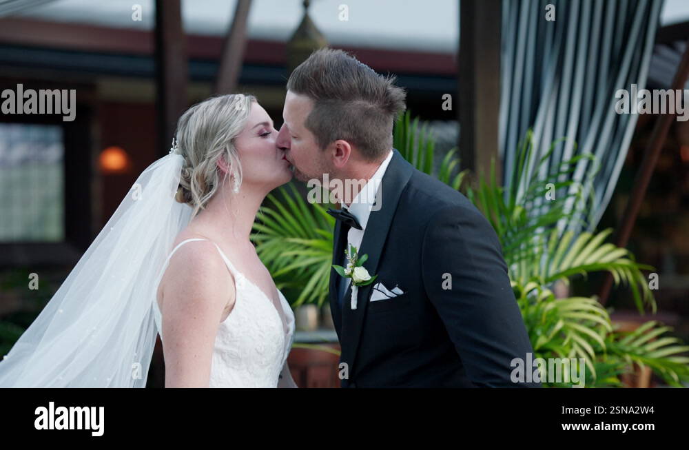 Romantic Kissing Bride And Groom On Wedding Day, 4K Resolution Slow ...