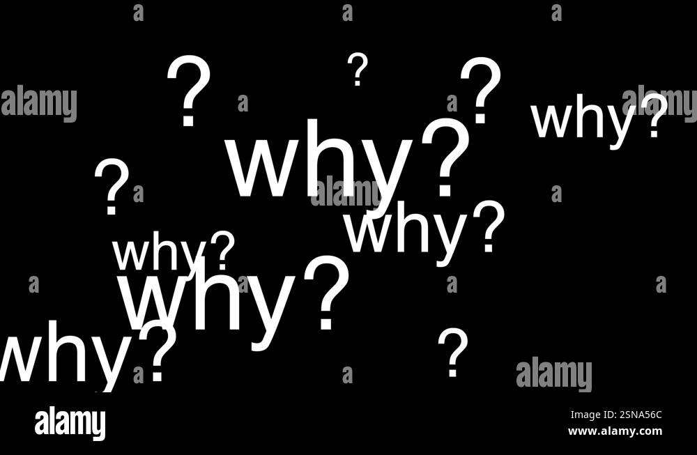 Why? Animated question mark marks kinetic moving text background ...