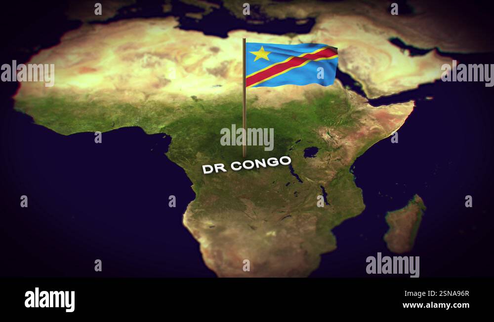 The Flag of DR Congo on the World Map, DR Congo map with flag 3d ...