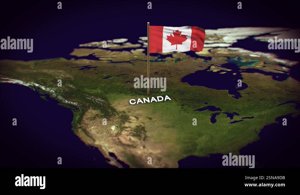 The Flag of Canada on the World Map, Canada map with flag 3d animation ...