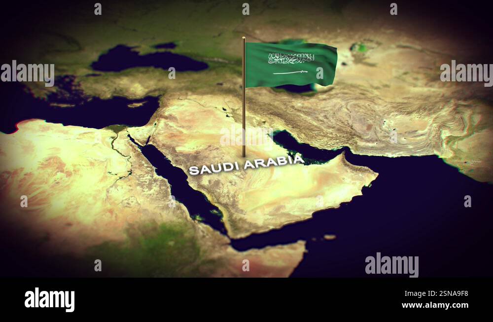 The Flag of Saudi Arabia on the World Map, Saudi Arabia flag 3d ...