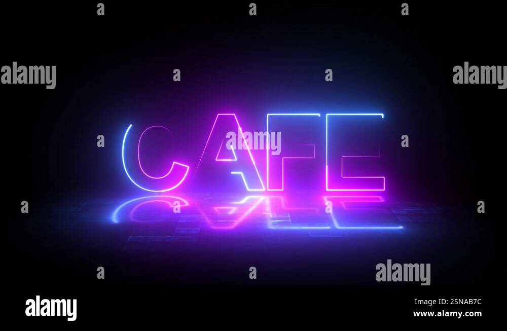 Blue Neon Cafe Digital background with light. Animation in 3D Nightclub ...