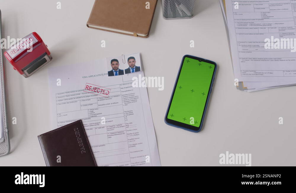 Mobile with Green Chormakey Screen Lying next to Rejected Visa ...