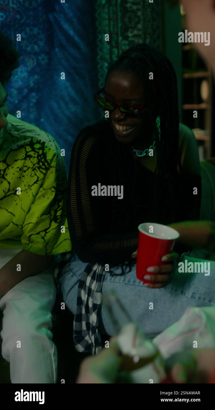 Three Multi-ethnic Gen Z Friends Drinking Beer Celebrating in Club ...