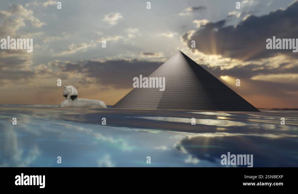 3D animation art depicting the pyramid of Giza in Egypt at the time of ...