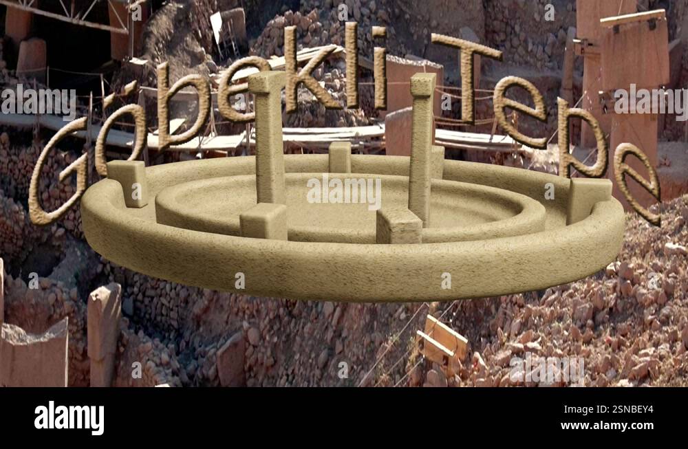 3D animation art of Göbekli archaeological monument Screen with letters ...