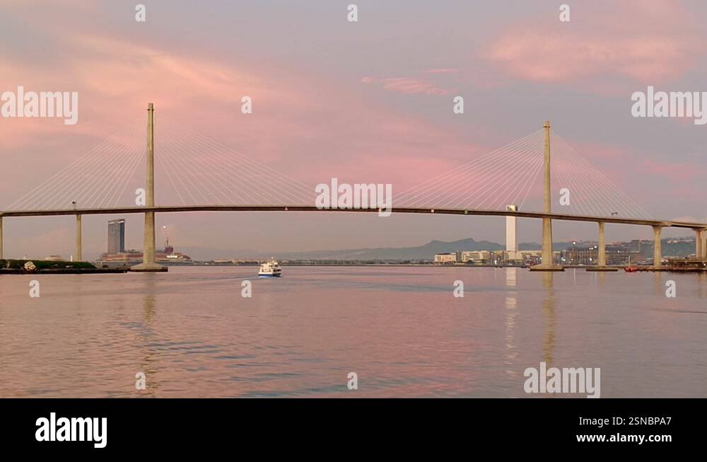 Cebu Cordova Link Expressway Bridge at Dawn with Sunrise in Cebu City ...