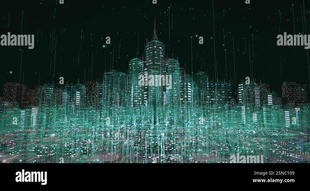 Hyper lapse City Flight. Panoramic Skyline Of Metropolitan AI Smart ...