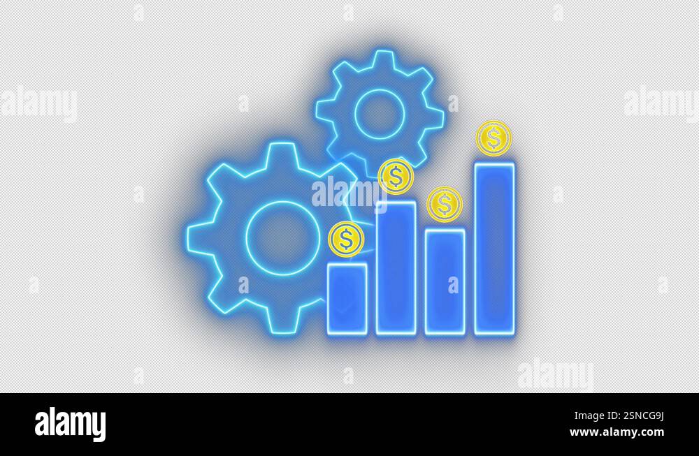 Dollar sign graph and chart with gears spinning around on transparent ...