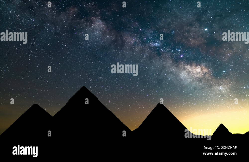 Egypt Silhouettes of Milky Way Galaxy Over Pyramids of Giza in the ...