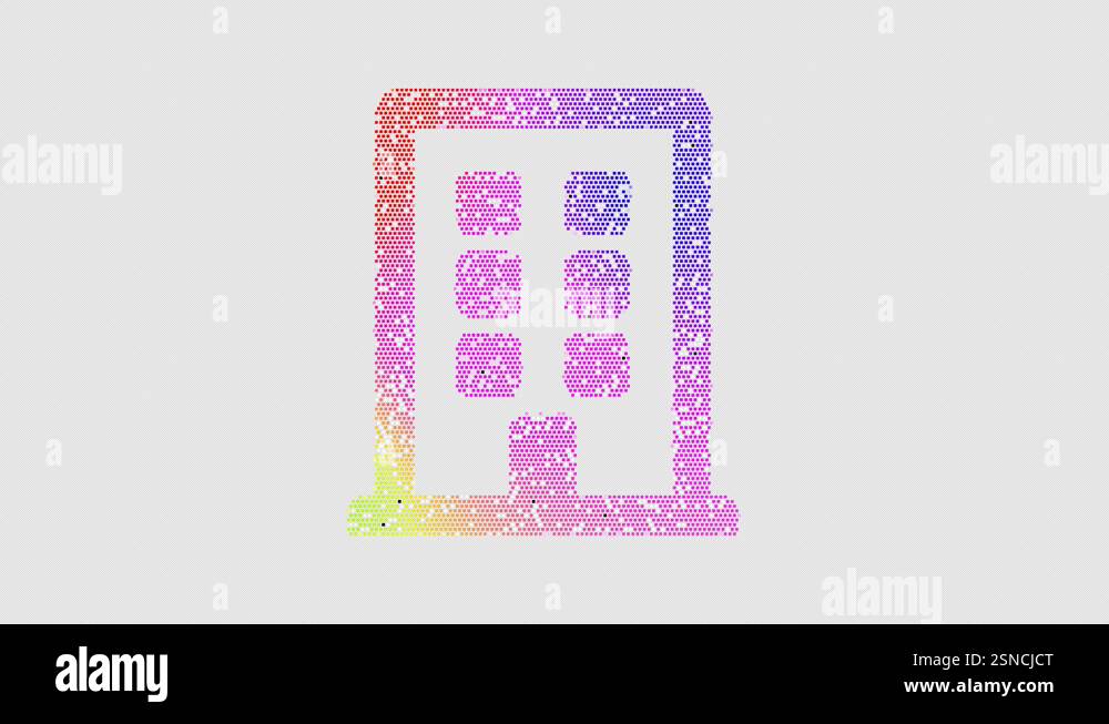 Icon building is made up of LED square shapes that shimmer and flicker ...