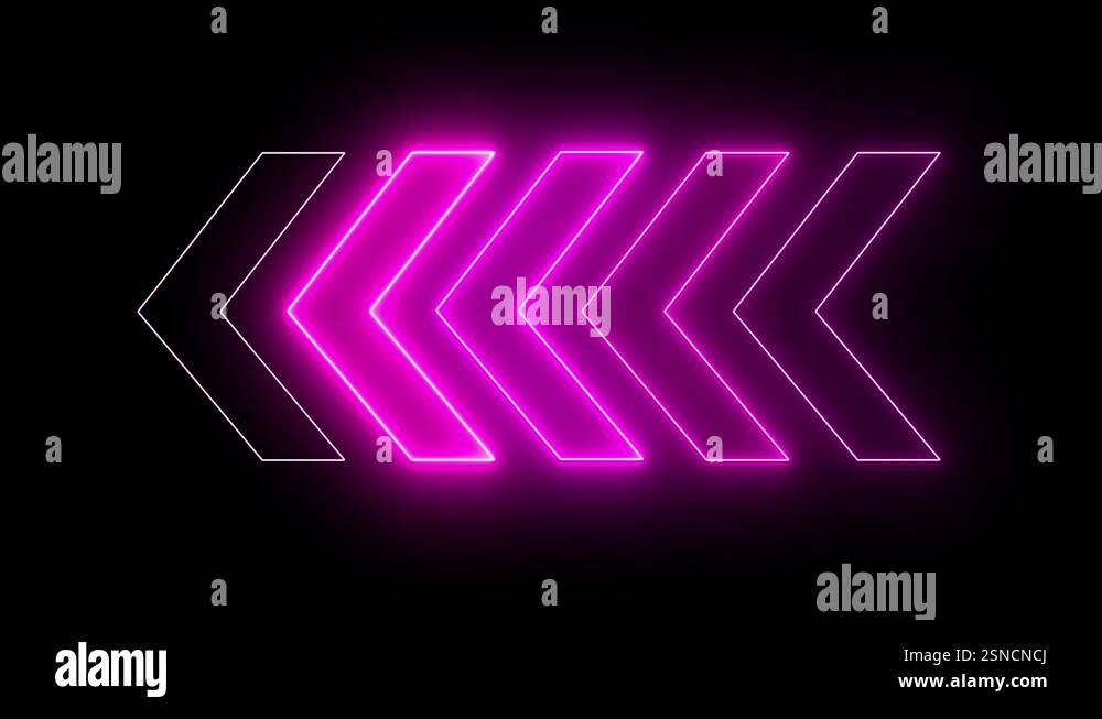 Glowing purple neon colored swipe left arrow animation video. Blinking ...