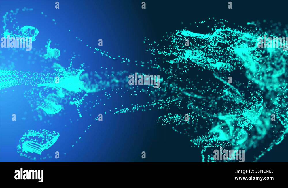 Light blue fluid particle dots are flowing in the animated video ...
