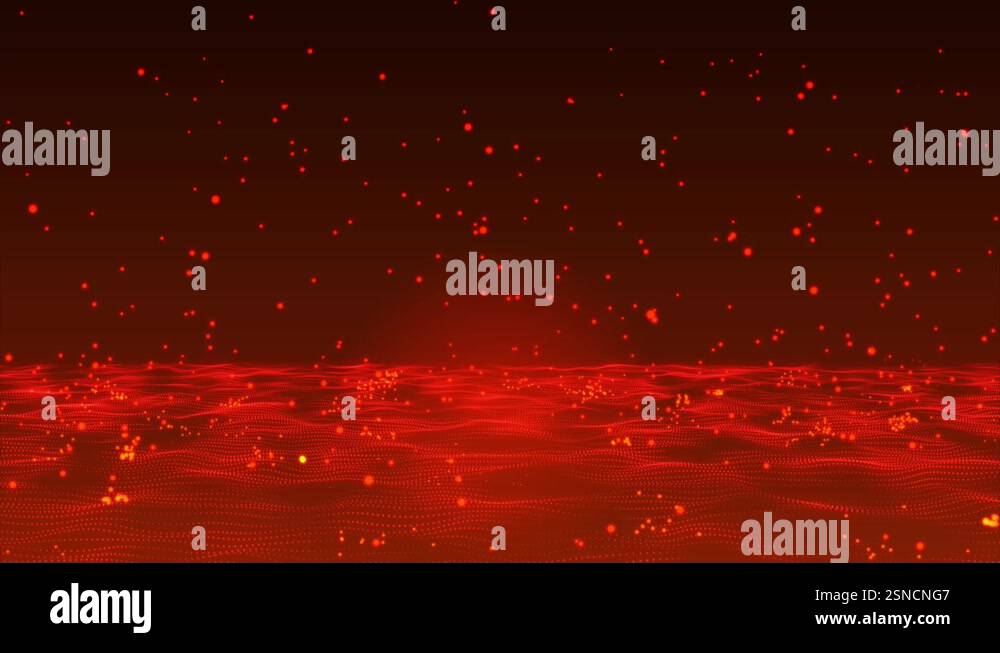 Abstract Hi-Tech bouncing red particles background. Red sphere ...
