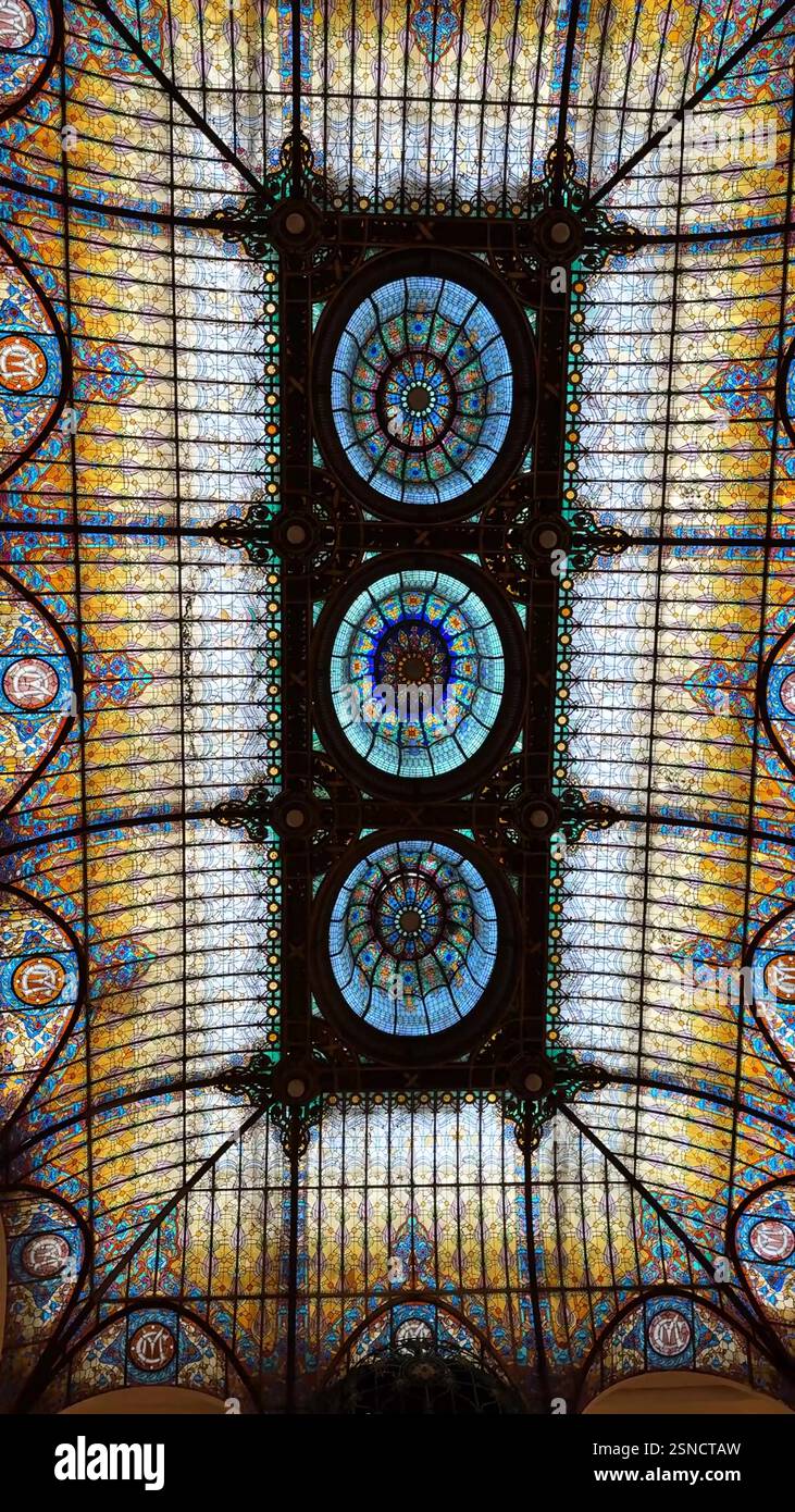 Famous Tiffany stained glass window of Gran Hotel in CDMX. Vertical ...