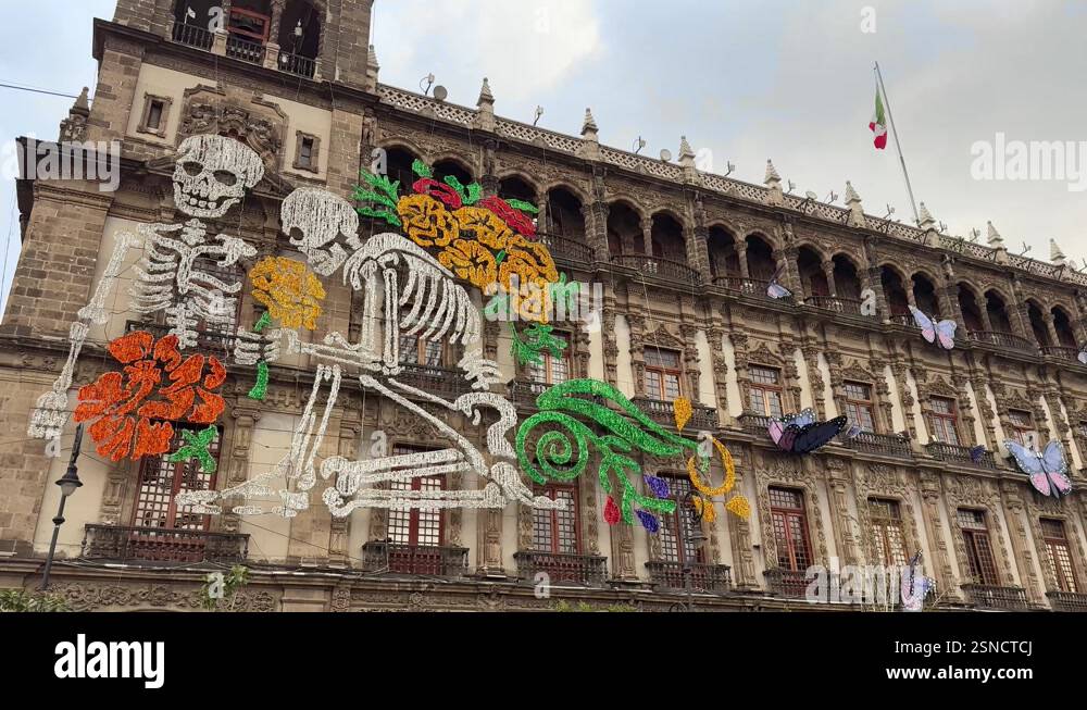 Skeleton Art on Building on Zócalo square at Day of the Dead ...