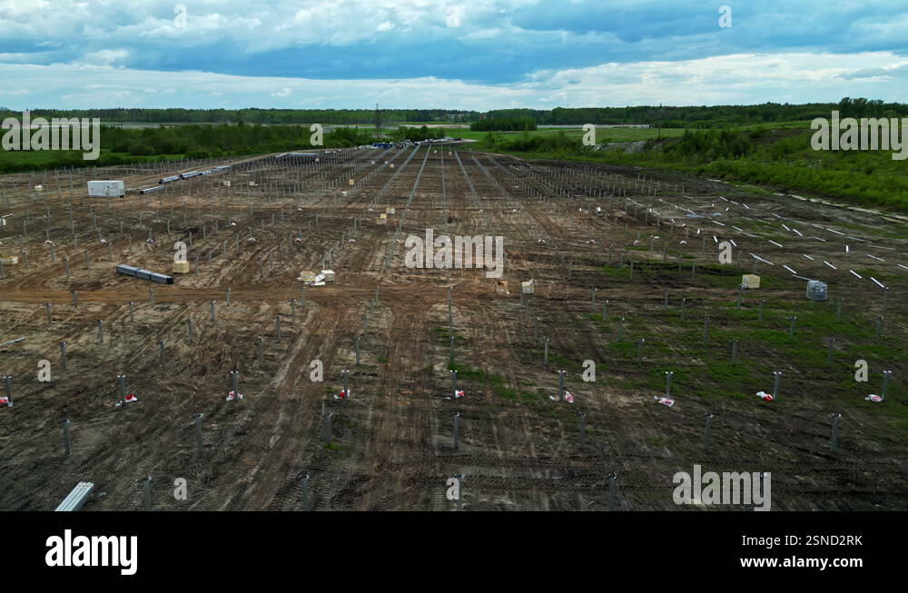 Framework of Large Solar Panel Grid Under Construction in Open Field in ...