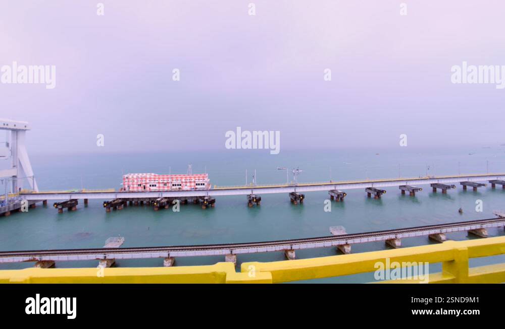 under construction pamban bridge on Palk Strait river in rameswaram in ...