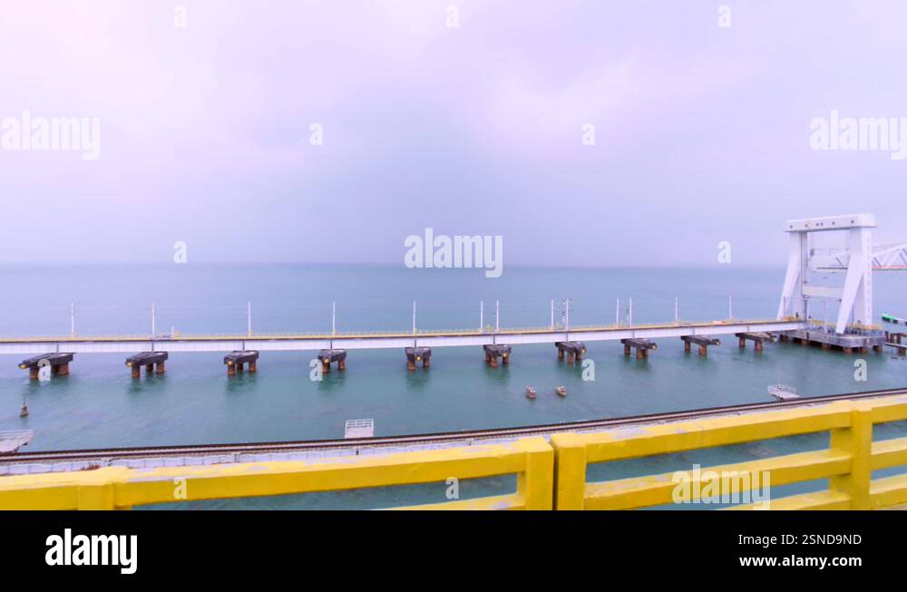 under construction pamban bridge on Palk Strait river in rameswaram in ...