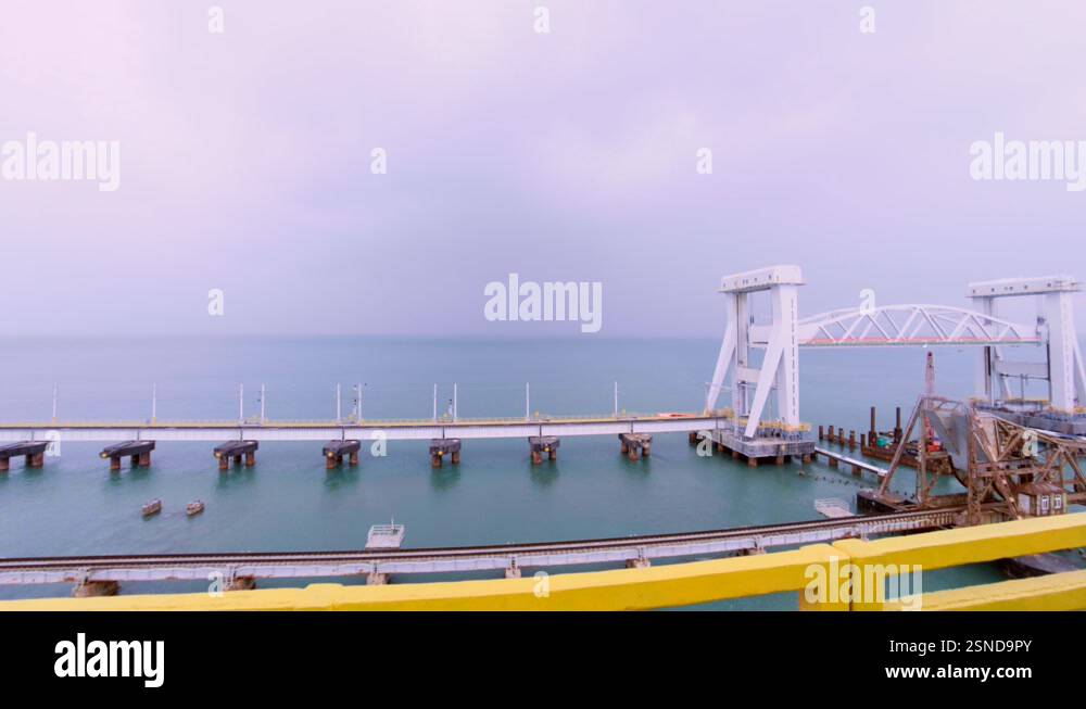under construction pamban bridge on Palk Strait river in rameswaram in ...