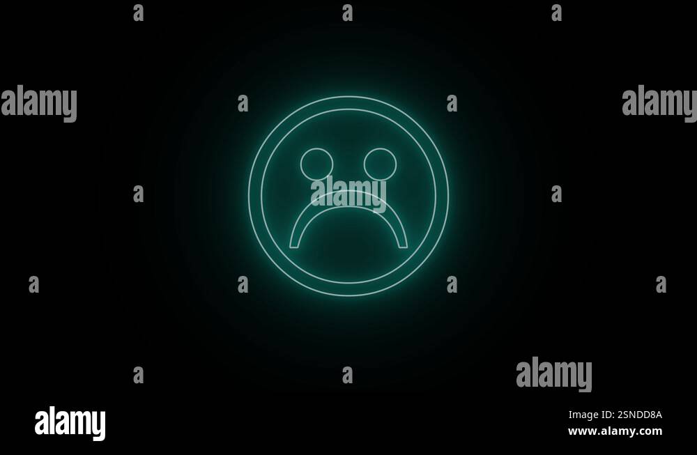 Glowing blue neon sad smile symbol blinking animation. Sad emoji facial ...
