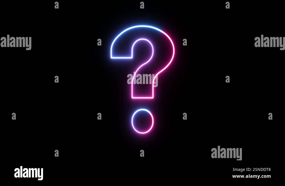 Glowing blinking neon question mark on alpha channel background ...