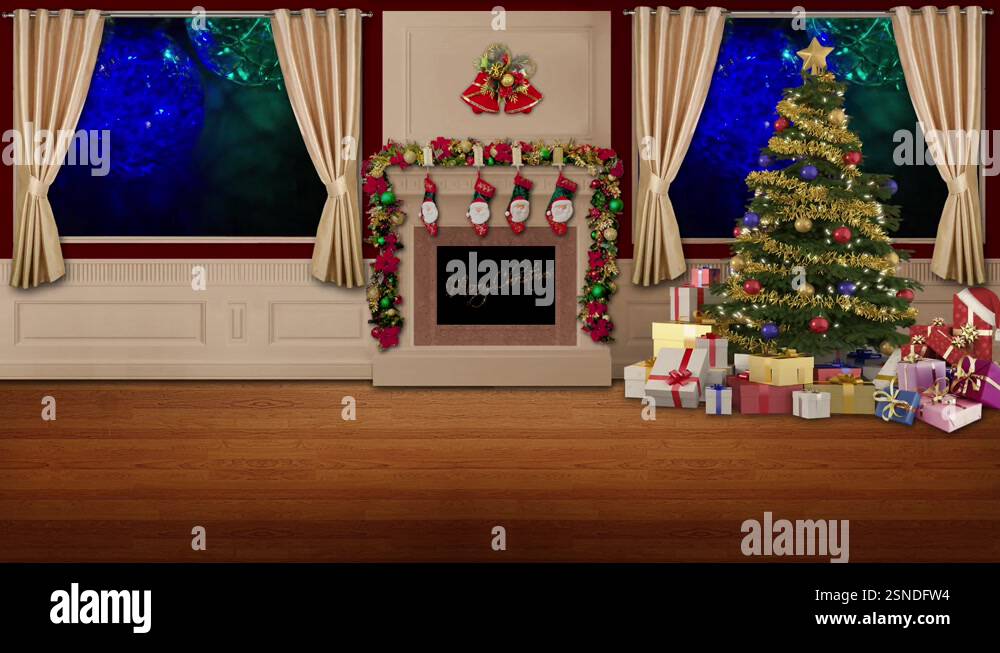 Christmas TV Studio Set 105- Virtual Green Screen Background Loop Stock ...