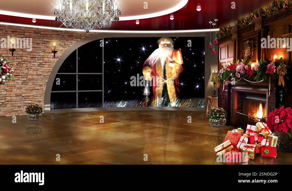 Christmas TV Studio Set 102- Virtual Green Screen Background Loop Stock ...