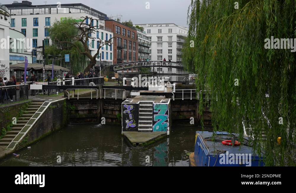 London, United Kingdom (UK) - 10/25/2024: Canal in Camden Town, Weeping ...