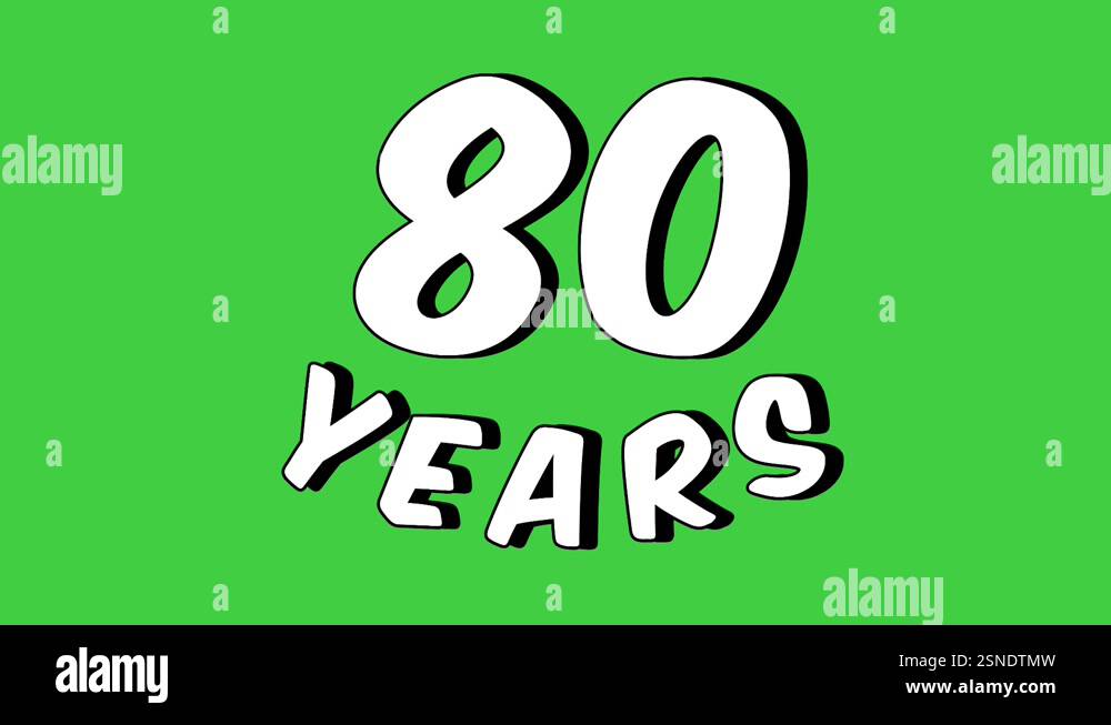 Number 80 eighty years text animation motion graphics cartoon on green ...