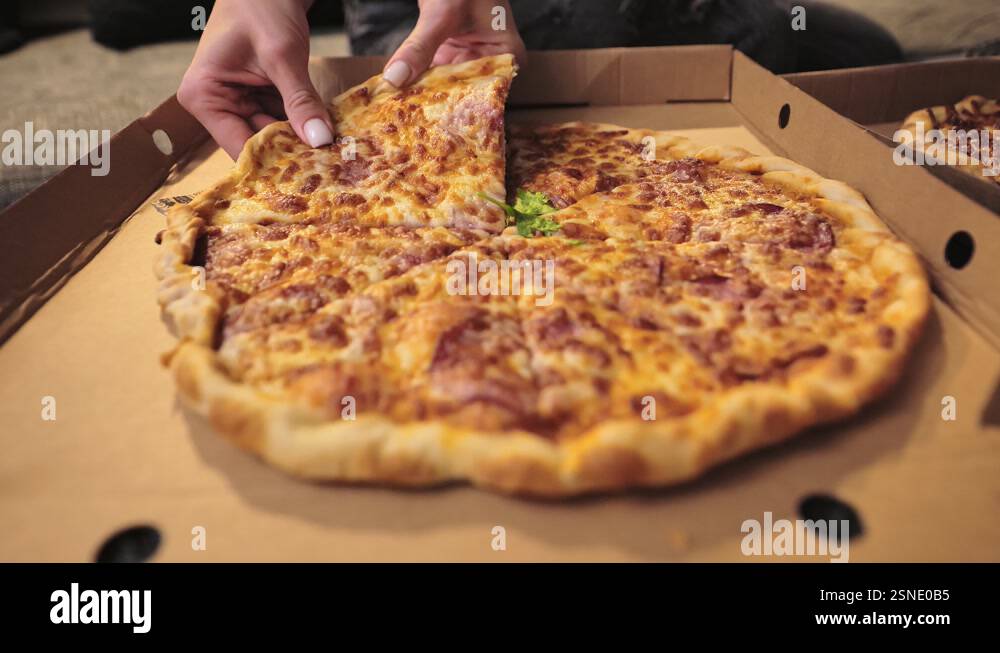 Cheesy Pepperoni Pizza Slice Lifted from Box - Warm and Crispy Texture ...