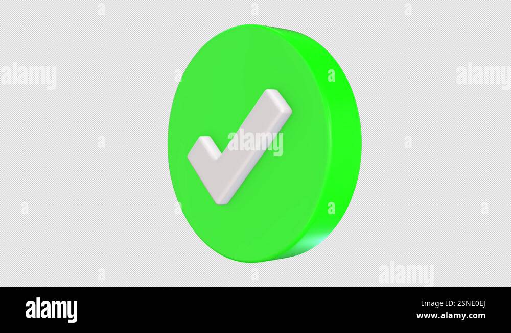 Check Mark 3D Icon Rotating on a Transparent Background. Seamless Loop ...