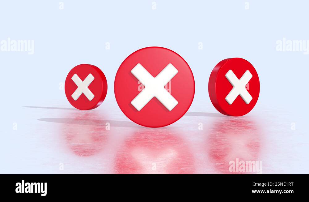 Wrong Symbol 3D Animation. Cross Checkmark 3D Icons on a Reflective ...