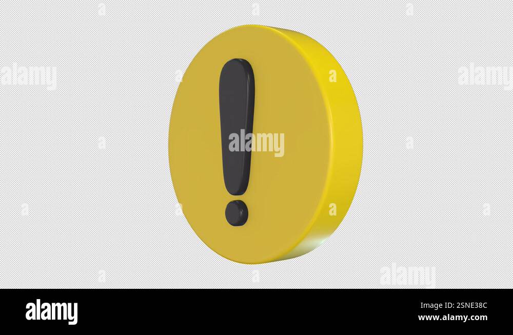 3D Exclamation Mark Icon Rotating on a Transparent Background. Seamless ...