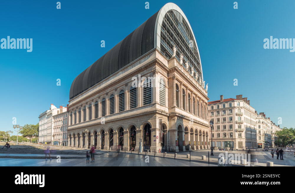 Lyon Opera House hyperlapse with neoclassical and modern architecture ...