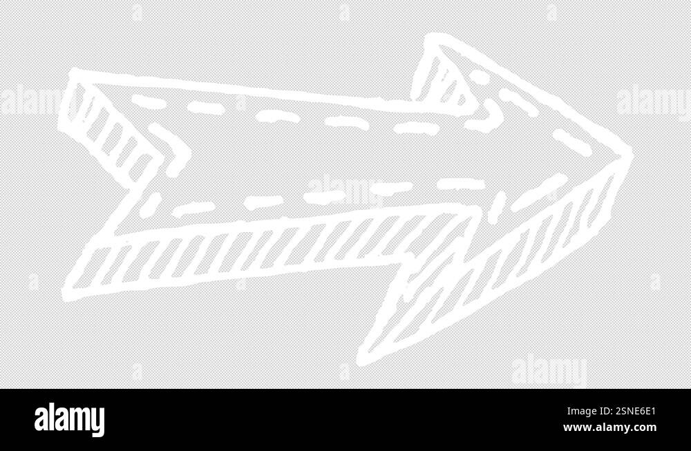 White wiggly hand drawn pointing arrow with dotted line doodle icon ...