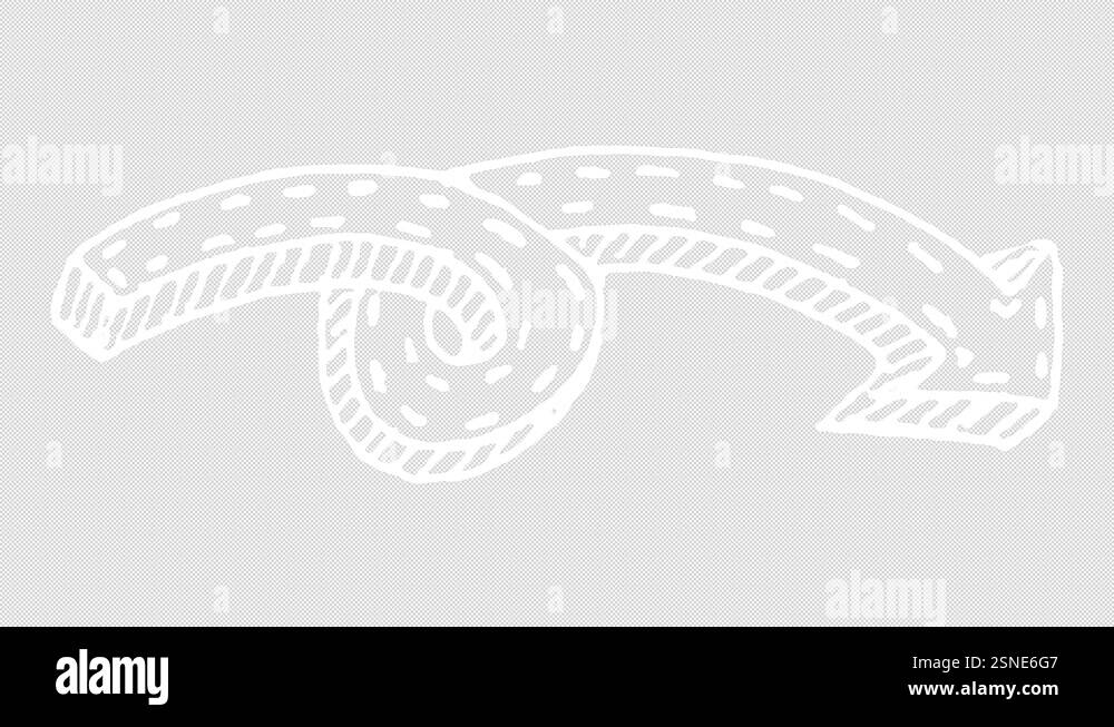 White wiggly hand drawn pointing arrow with dotted line doodle icon ...