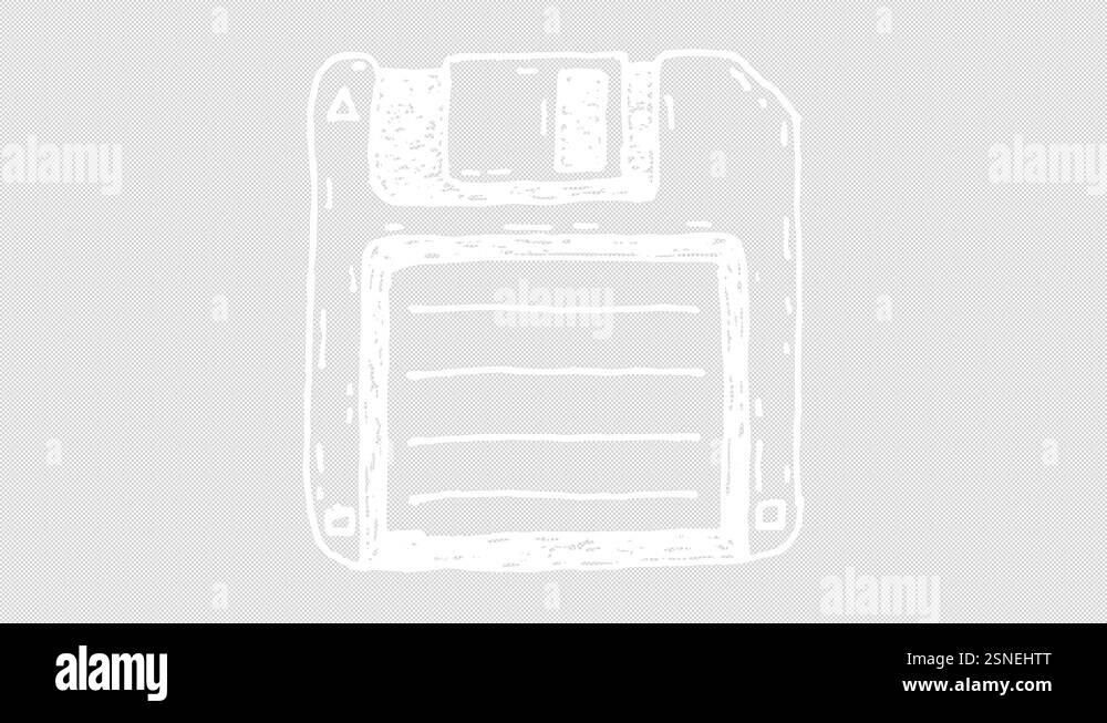 White wiggly hand drawn retro floppy disk storage device doodle ...