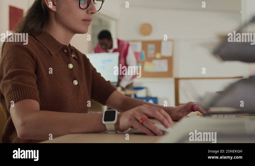 Split Screen of Office Workers Engaged in UI Design and Messaging on ...