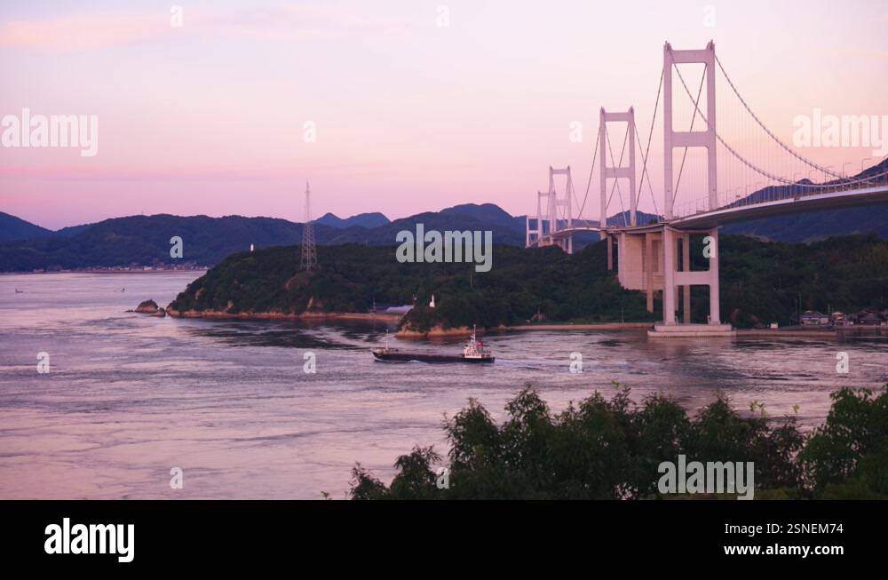 Ship Passing under Kurushima Kaikyo to Inland Sea of Japan, Ehime Stock ...