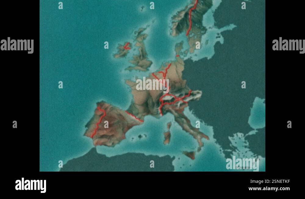 1970s: terrain map of Europe, Portugal, Spain and France turn black ...