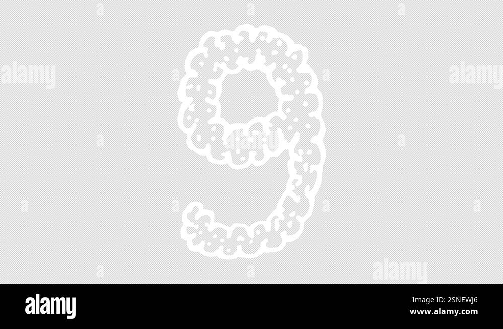 White wiggly hand drawn fluffy number nine doodle animation Stock Video ...