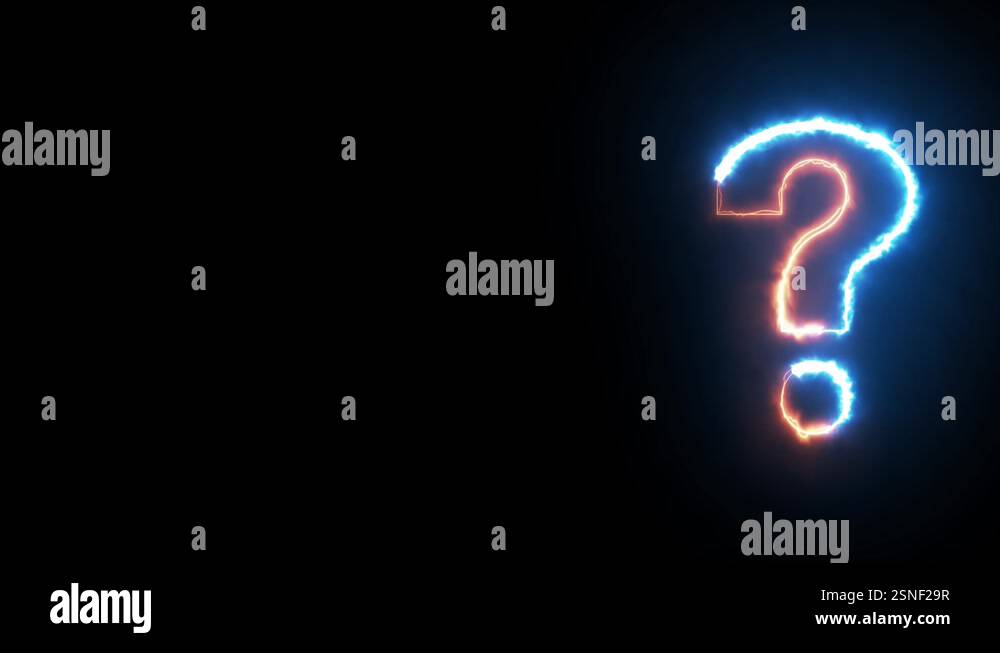 Glowing fire purple and blue neon question mark symbol on alpha channel ...