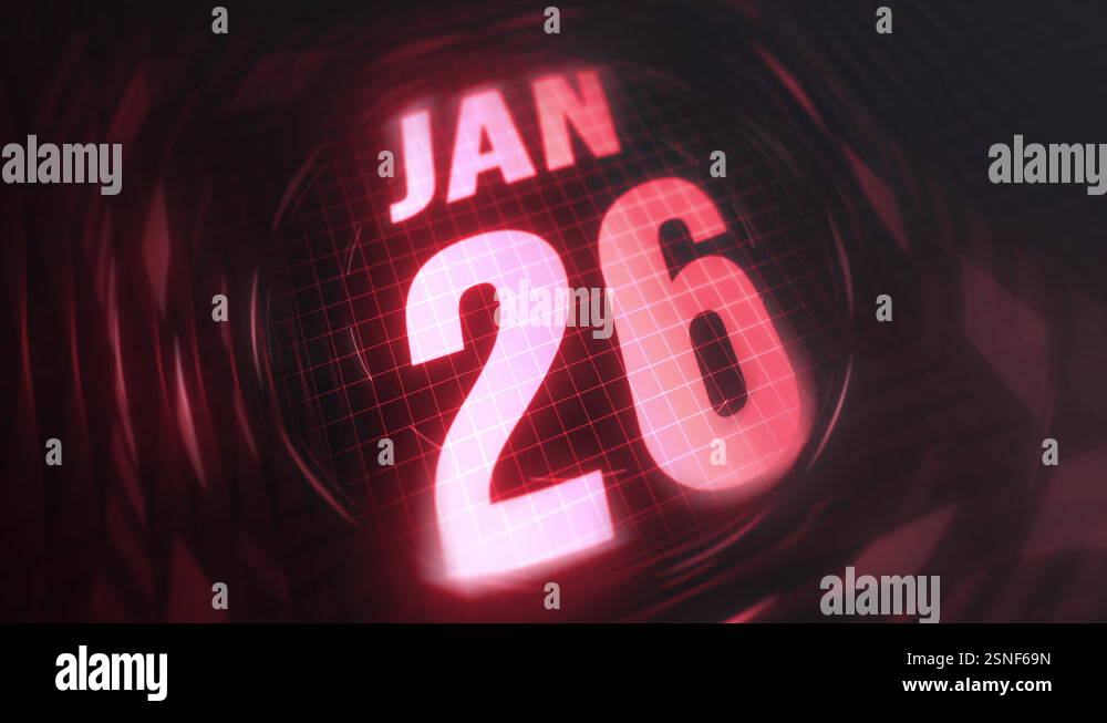 26 January in 3d motion graphic. Infrared calendar in futuristic and ...