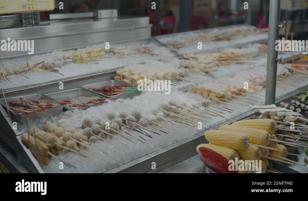 Seafoods in steaks kept in display at roadside stall in Kuala Lumpur ...