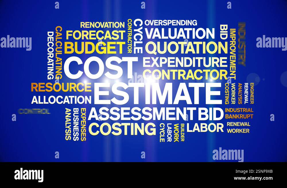 Cost Estimate animated word cloud,animation kinetic typography seamless ...