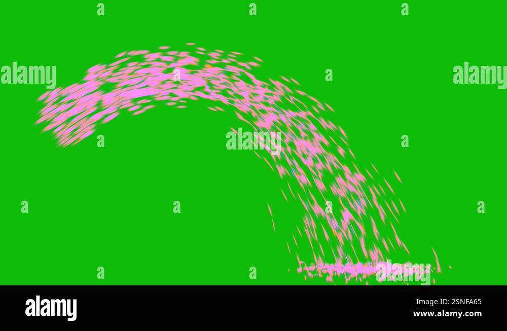 Visual effects, VFX, purple water liquid pouring and splashing on green ...