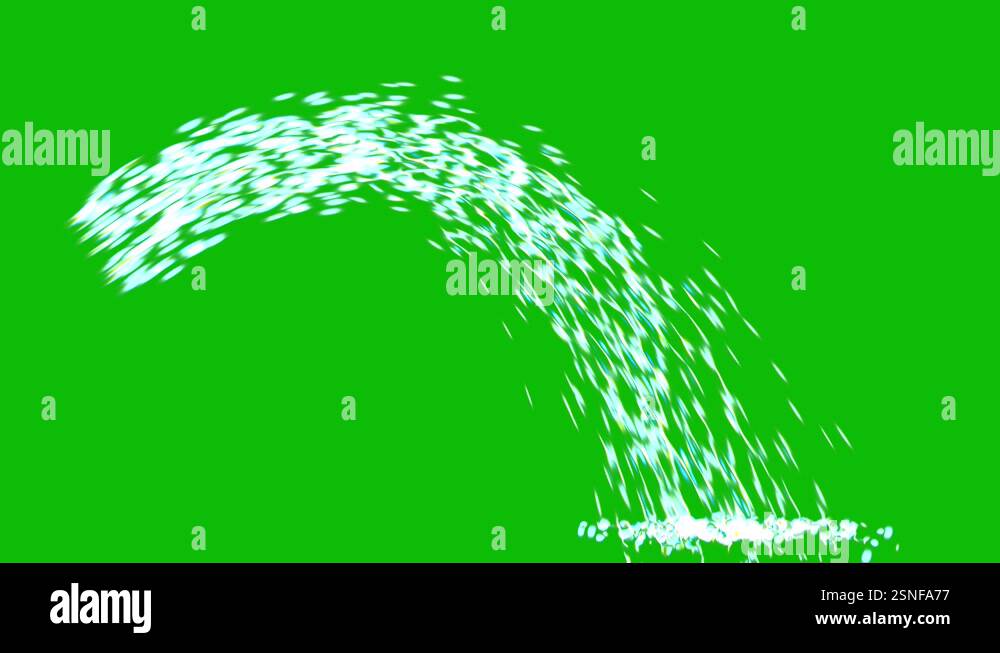 Visual effects, VFX, white water liquid pouring and spashing on green ...